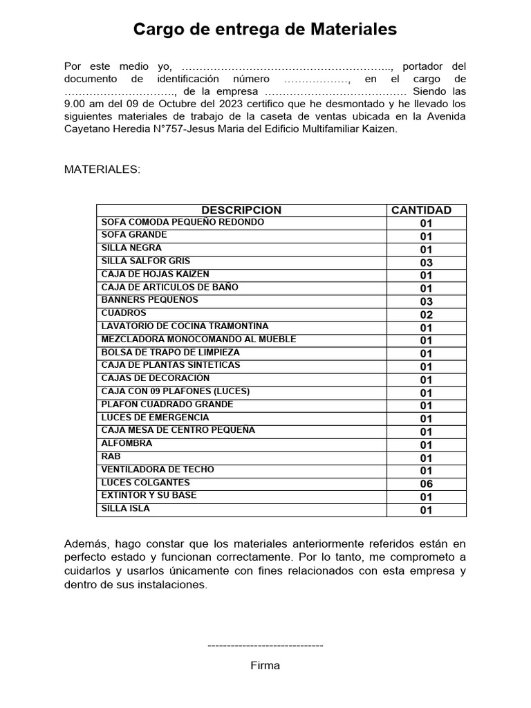 Acta de Entrega de Materiales | PDF