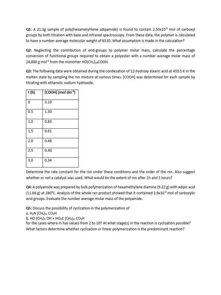 Polymer Chemistry Calculations | PDF