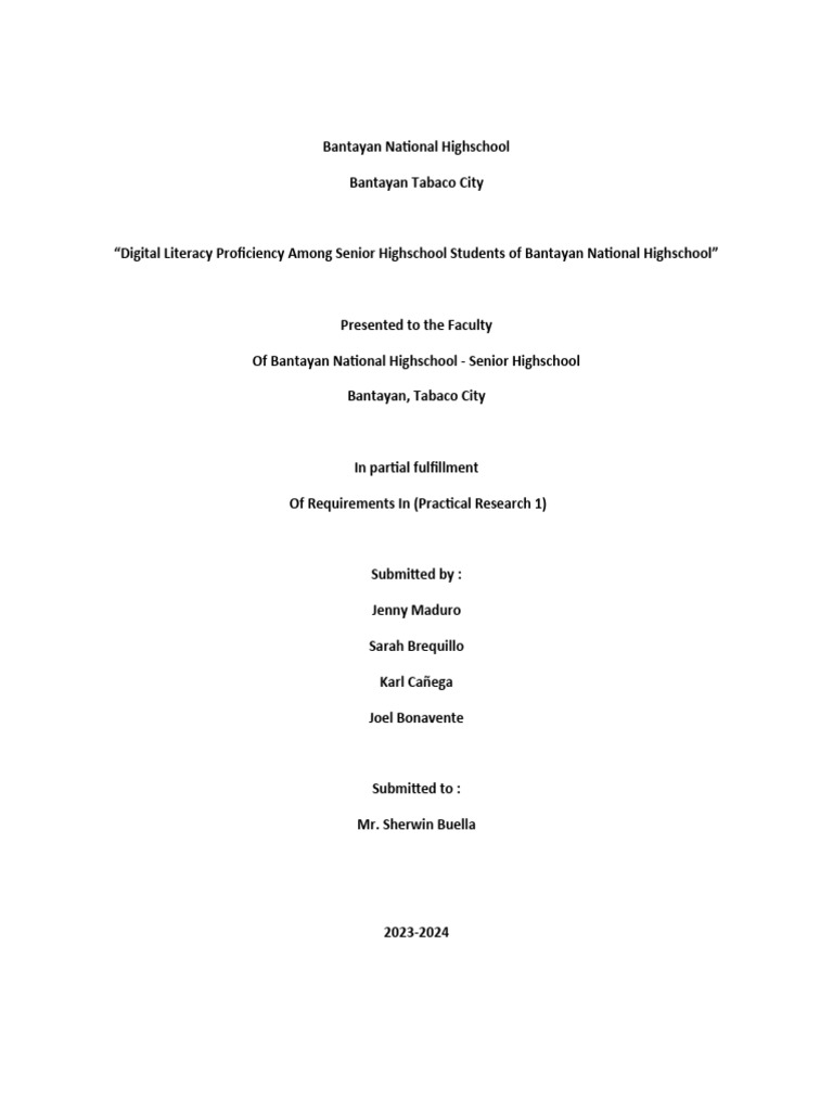 Digital Literacy in Grade 11 Students | PDF | Survey Methodology | Literacy