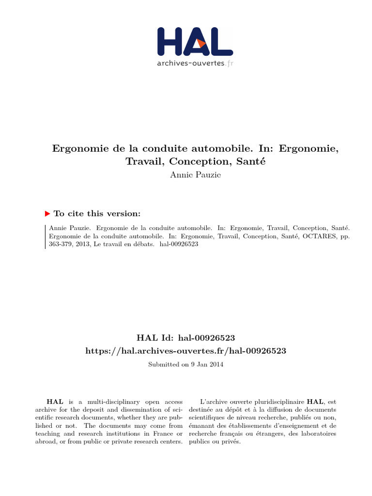 Ergonomie de la conduite automobile | PDF | Attention | Ergonomie et ...