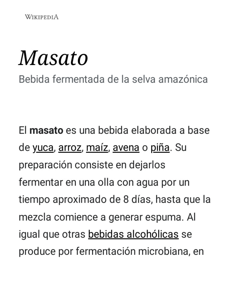Masato - Wikipedia, La Enciclopedia Libre | PDF | Comida y bebida ...