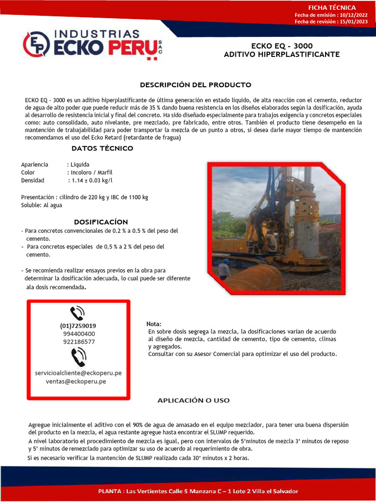 Ficha Técnica (Ecko Eq - 3000) | PDF | Hormigón | Cemento