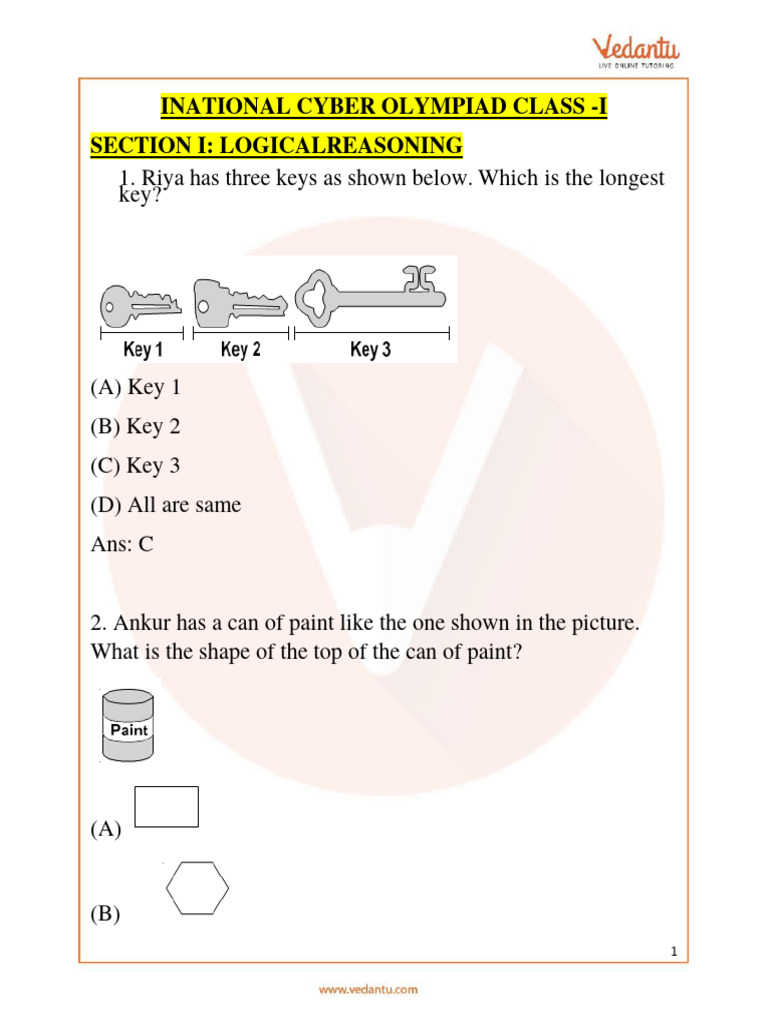 NCO Olympiad Sample Paper 2 For Class 1 With Solutions | PDF | Cursor (User Interface) | Icon ...
