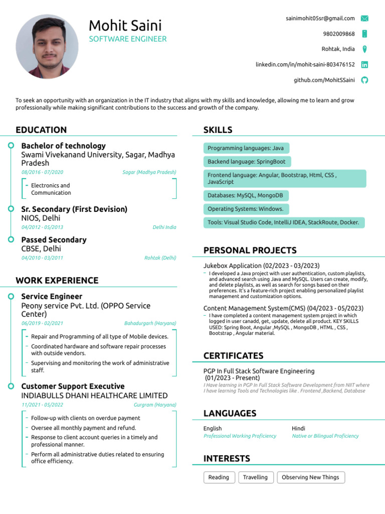 Mohit's Resumes | PDF | Java Script | My Sql