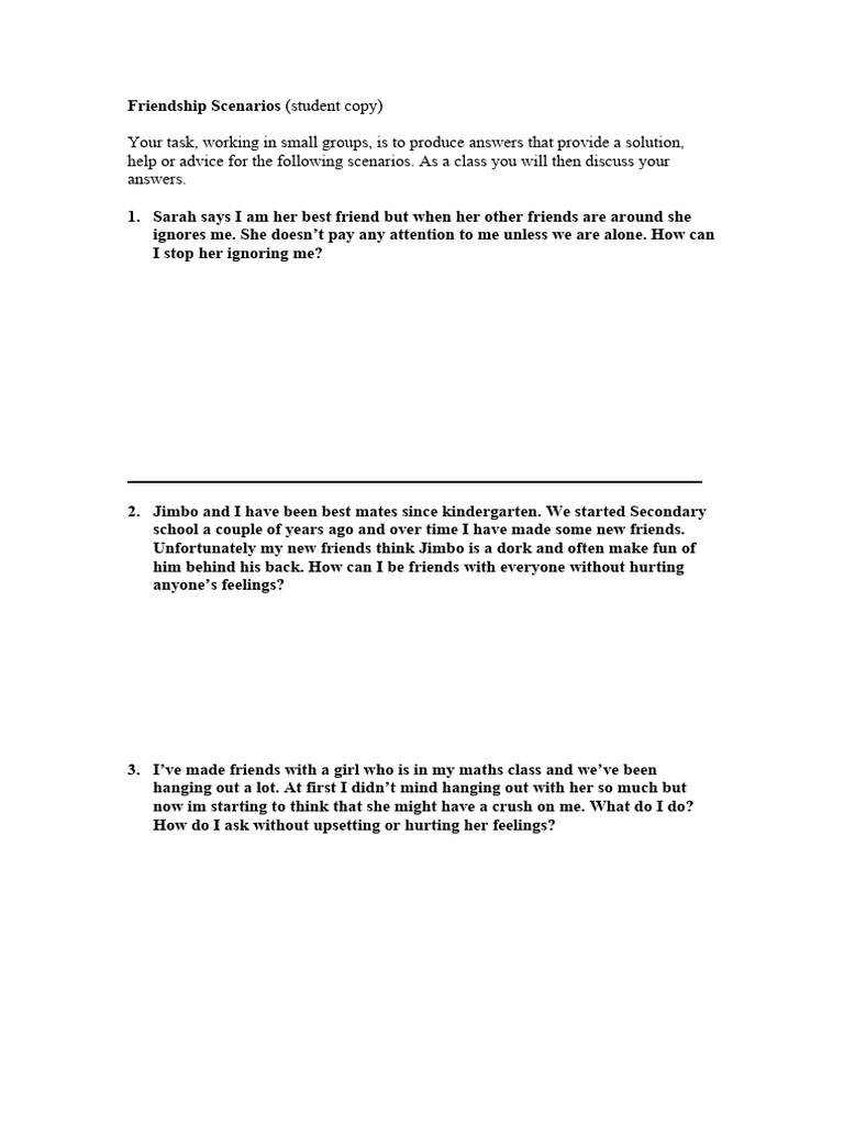 Friendship Scenarios - Self Esteem and Identity | PDF