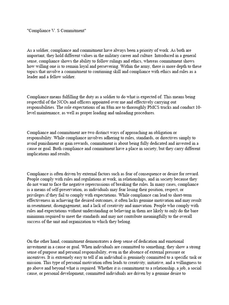 Compliance v. S Commitment - Edited | PDF | Motivation | Motivational