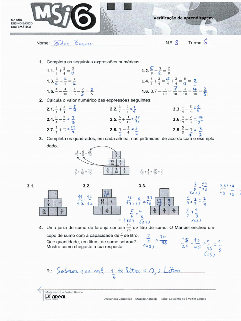 Aprendizagem de Matemática 6º Ano | PDF
