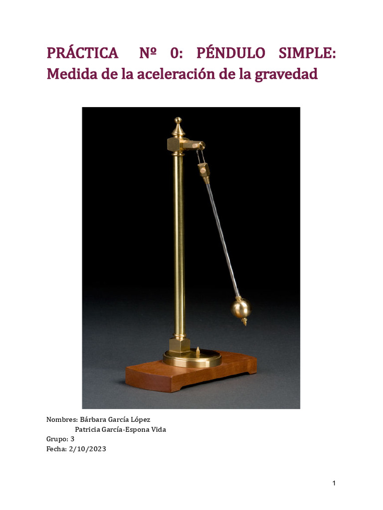 Trabajo Física. Práctica 0. Péndulo | PDF | Péndulo | Oscilación