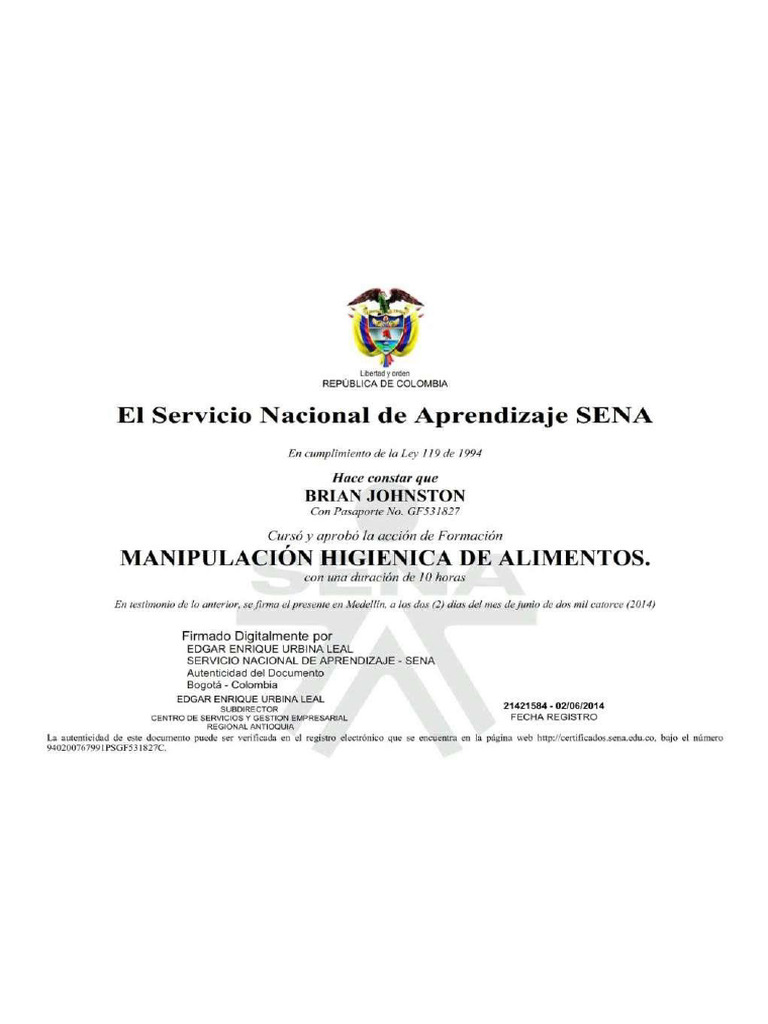 Certificado Manipulacion Alimentos | PDF Certificado Manipulacion Alimentos | PDF