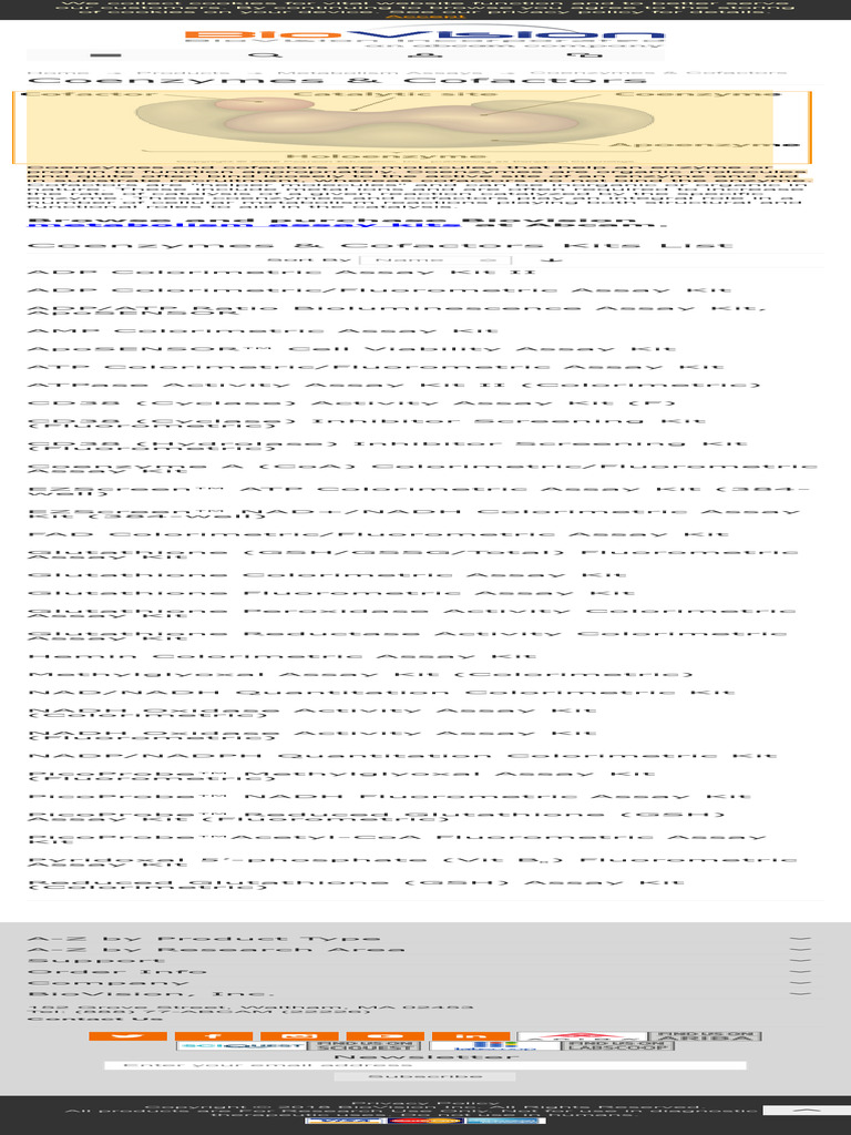 Coenzymes & Cofactors Metabolism Assays BioVi | PDF | Cofactor (Biochemistry) | Enzyme