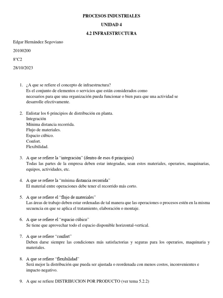 Pro. Ind. Cuestionario Infraestructura | PDF | Infraestructura | Economias