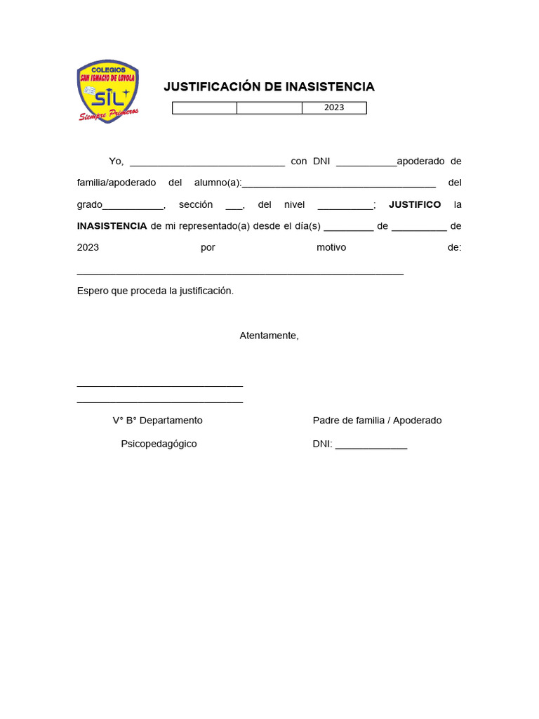 Justificación de Inasistencia 2023 | PDF