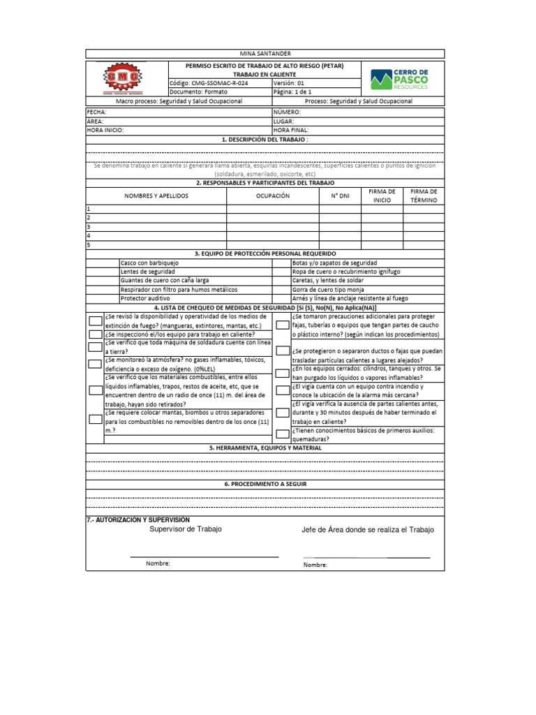 CMG-SSOMAC-R-024 PETAR Trabajo en caliente | PDF | Soldadura | Construcción