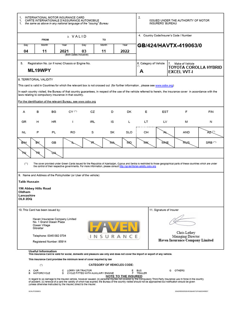 Greencard Document (Auto) v2.0 | PDF | Vehicles | Land Vehicles
