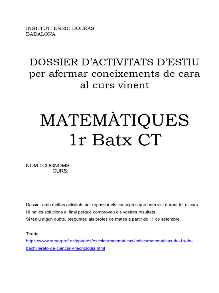 Dossier Estiu 2023 1r BATX CT | PDF