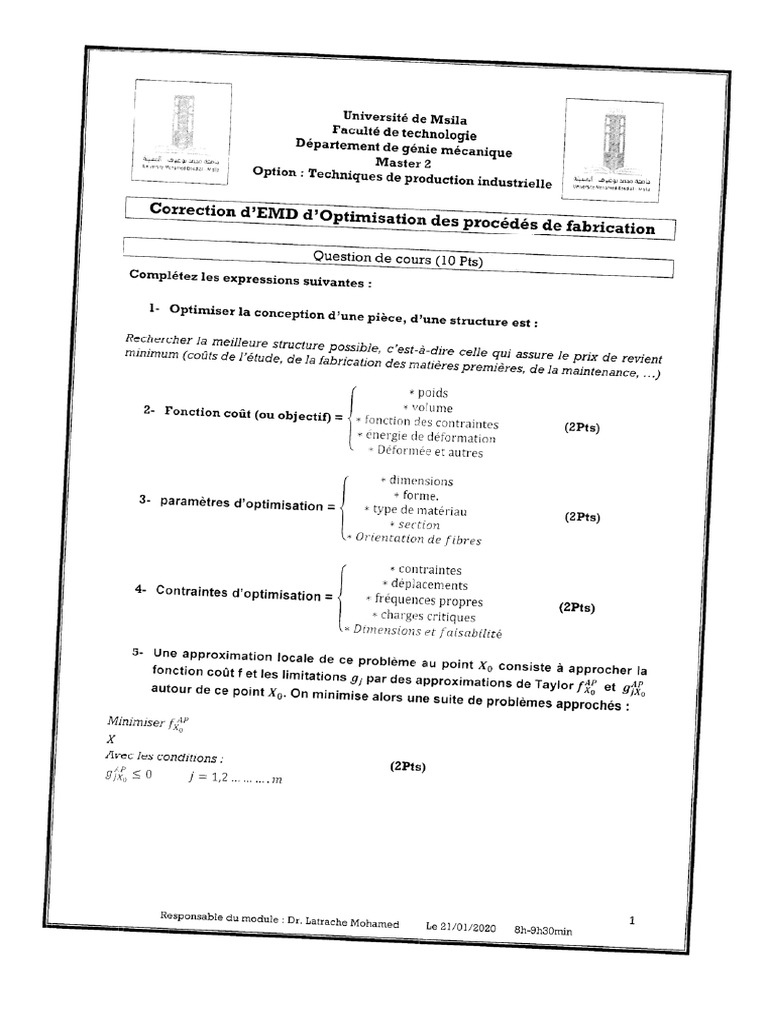 Examen1 Optimisation Des Procédés de Fabrication | PDF