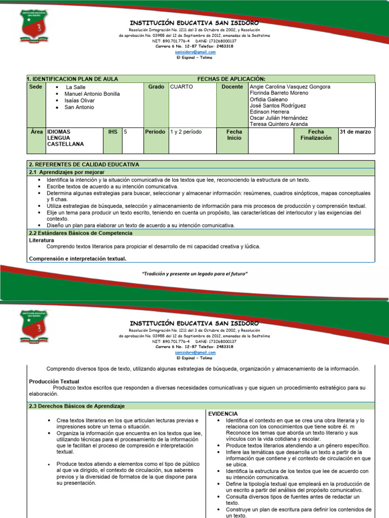 Plan de Aula Lenguaje Segundo Periodo Grado 4 | PDF | Comunicación humana