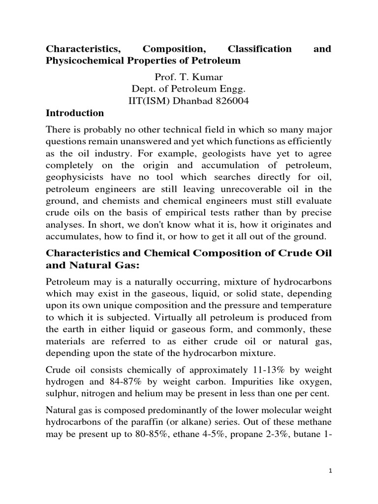 1b - Characteristics, Classification and Properties of Petroleum 5 ...