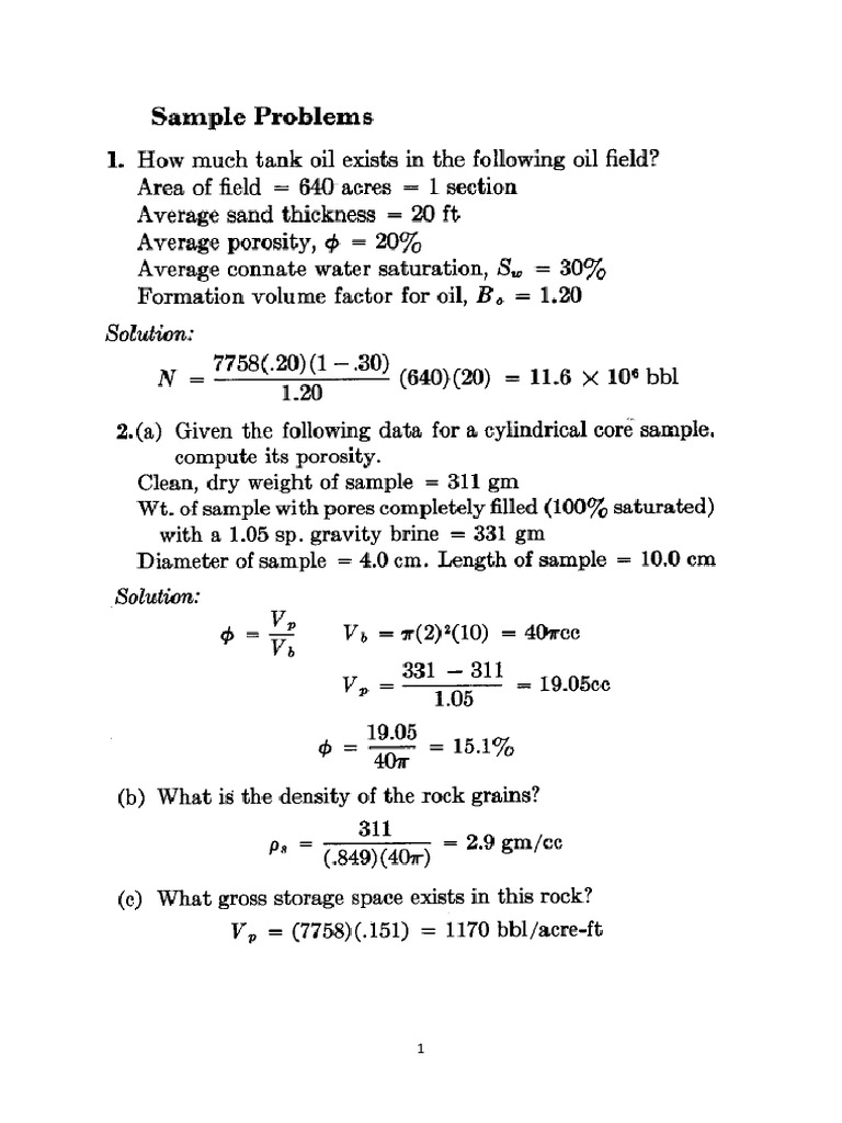 2h - Sample Problems On Porosity Permeability | PDF 2h - Sample Problems On Porosity Permeability | PDF