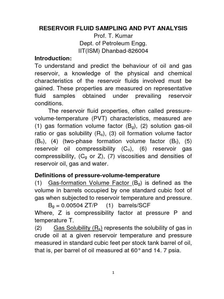 4d - Reservoir Fluid Sampling and PVT Analysis and Rs Correlations ...