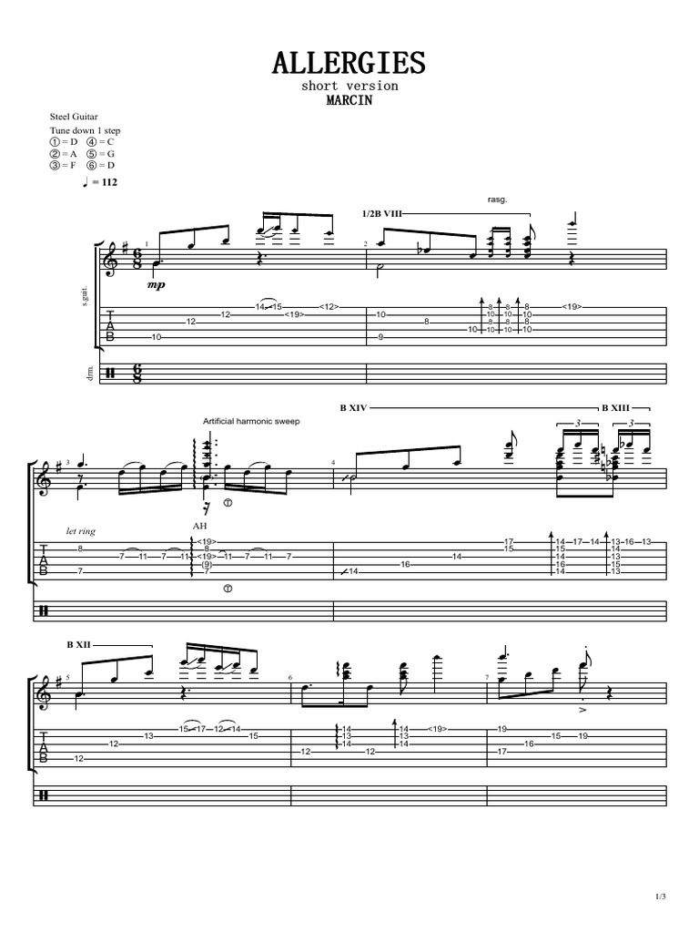 Marcin's "Allergies" Guitar Tab | PDF | Guitar Family Instruments ...