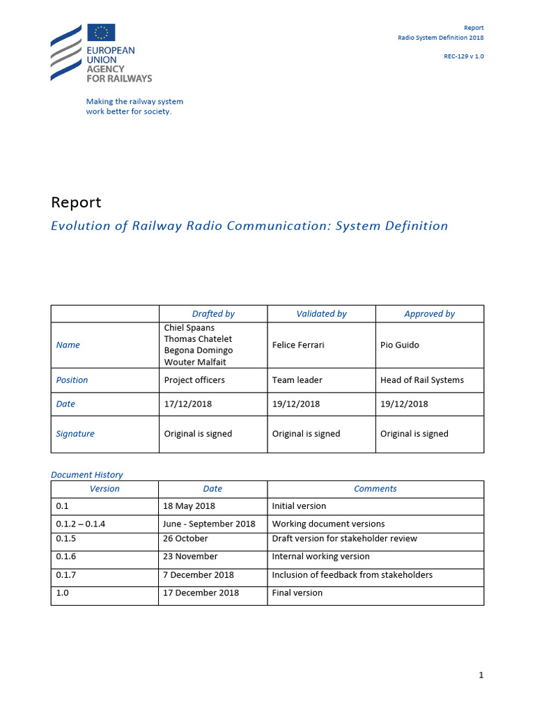 Agency Report To The Commission Evolution Of Railway Radio Communication System Definition