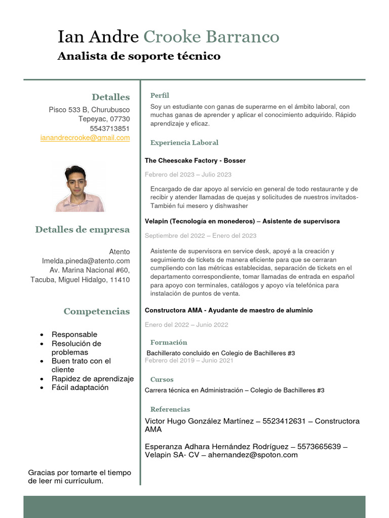 Ian Andre Crooke Barranco CV | PDF | Crecimiento personal y profesional