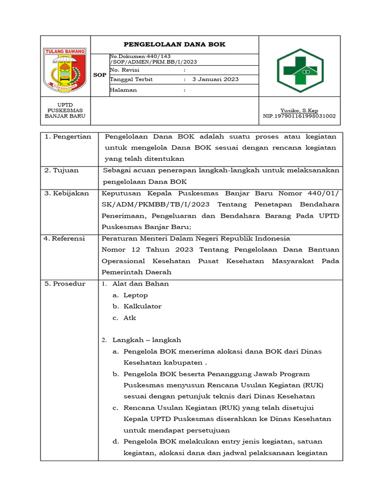 Sop Pengelolaan Dana Bok | PDF