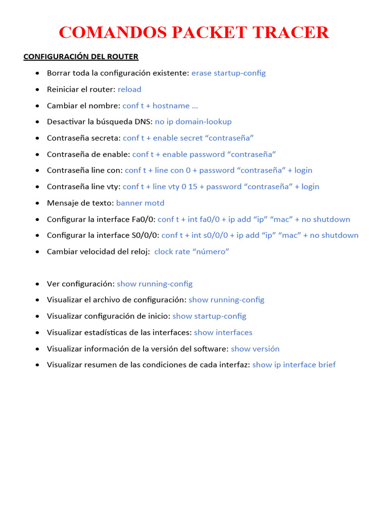 Comandos Packet Tracer - ASIR1 | PDF