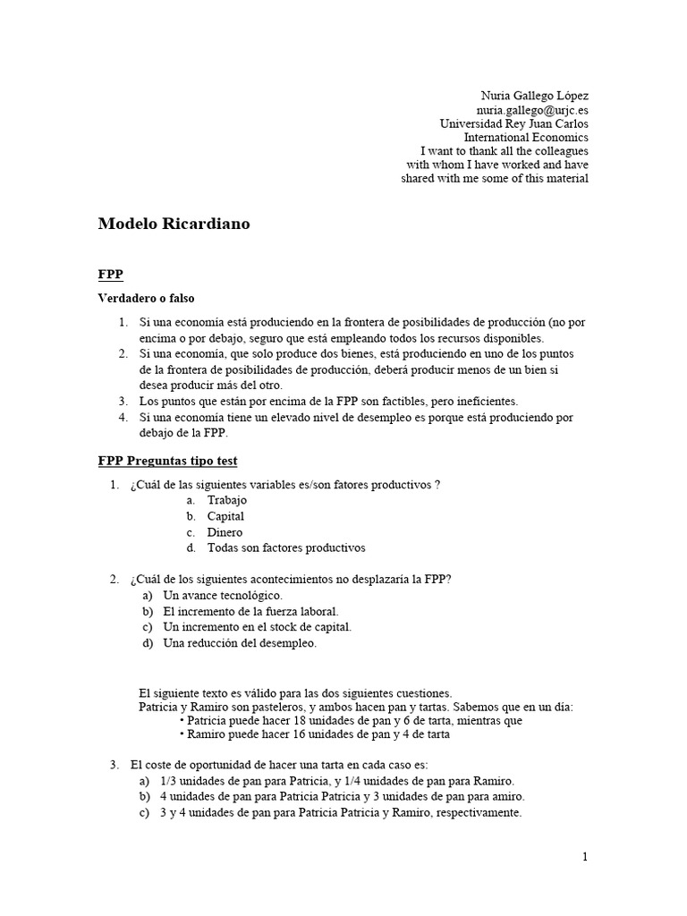 Chapter 2 Exercises RICARDIAN MODEL | PDF | Ventaja comparativa | Costo ...