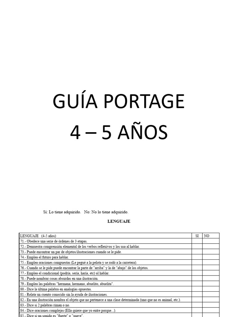 Guía Portage 4 - 5 Años | PDF