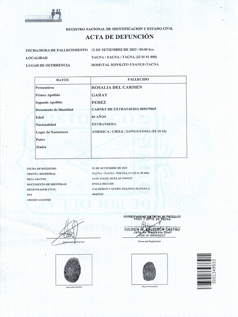 Acta de Defuncion | PDF