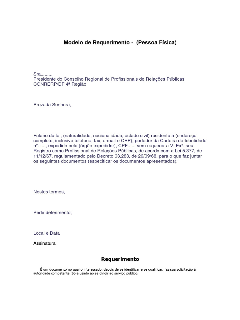 Requerimento de Registro Pessoa Física | PDF | Brasil | Documento