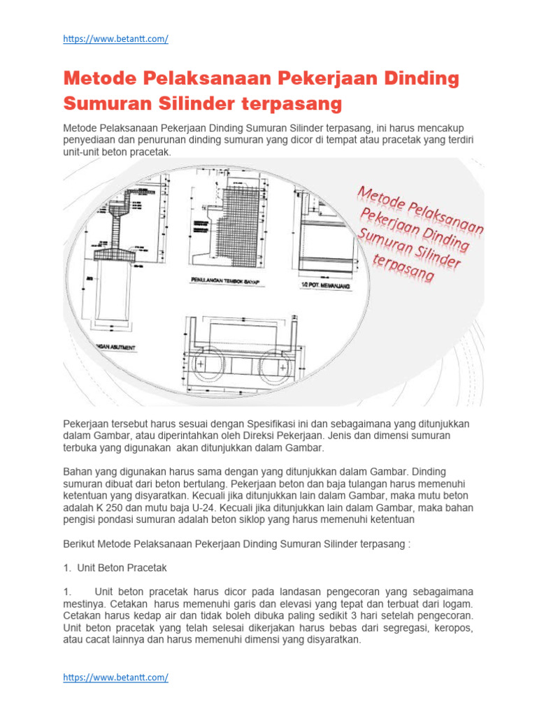 Metode Pelaksanaan Pekerjaan Dinding Sumuran Silinder terpasang | PDF