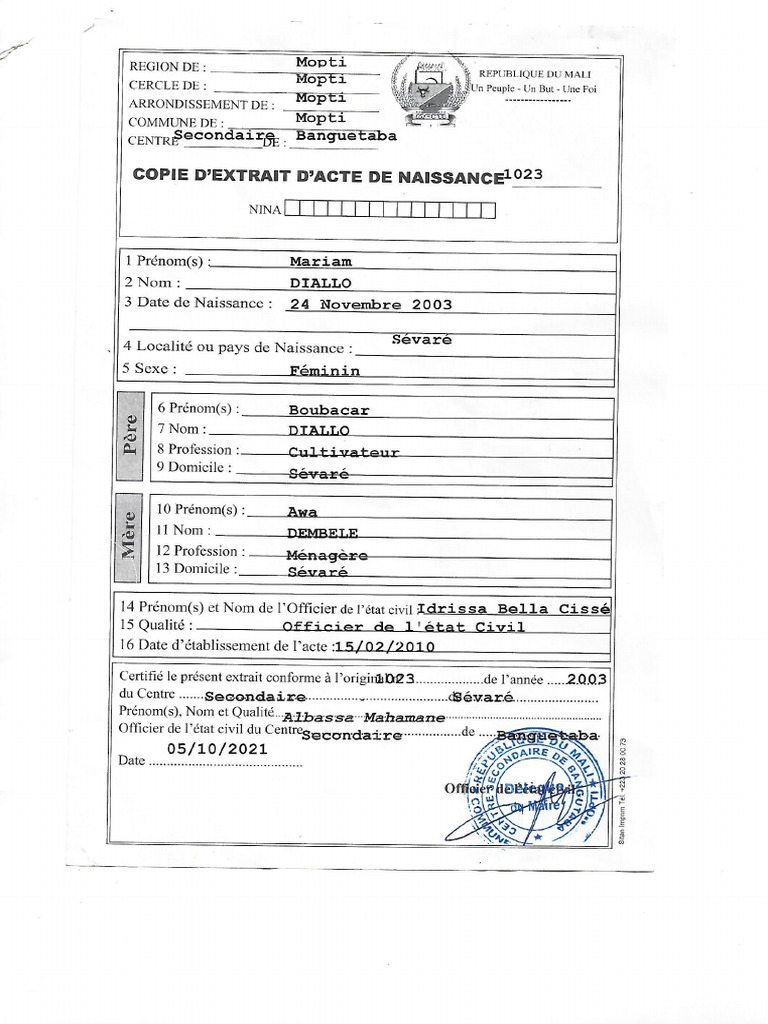 Act de Naissance | PDF