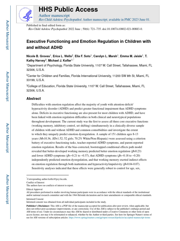 ADHD, Executive Function, and Emotion Regulation | PDF | Attention ...