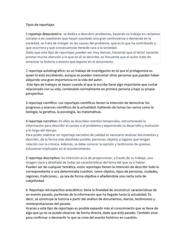 Tipos de Reportajes | PDF | Testimonio | Science