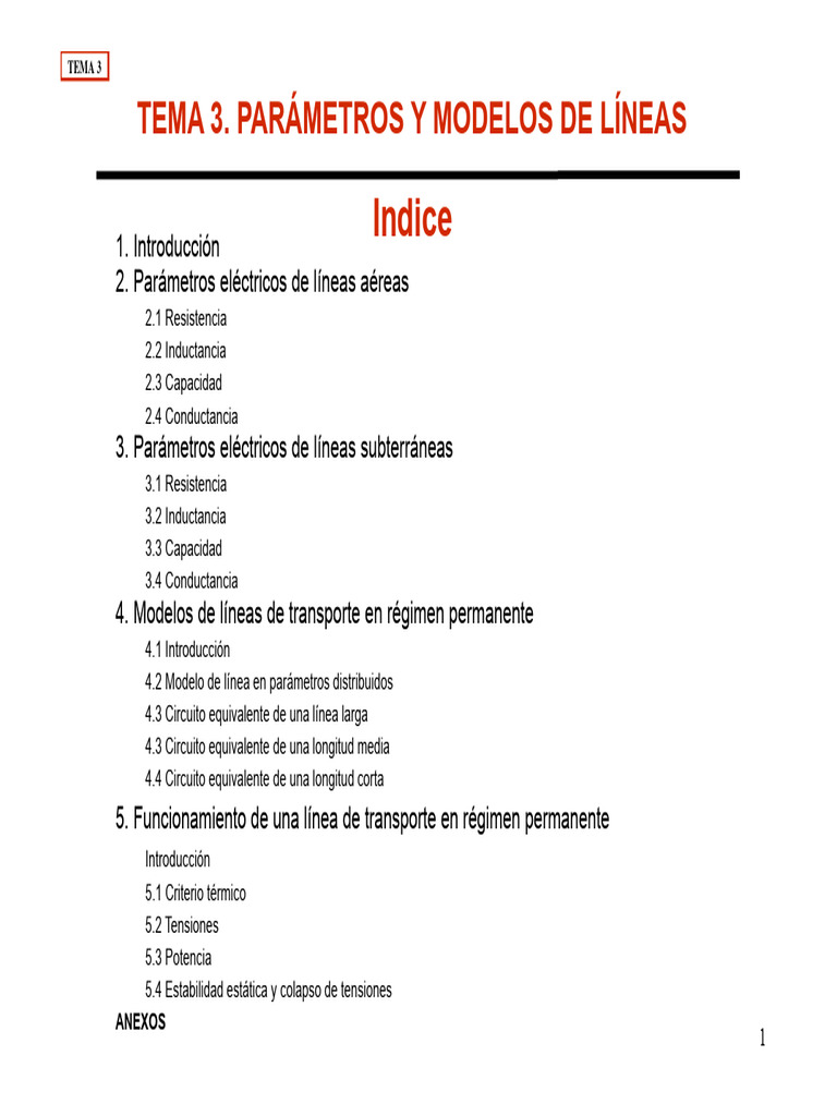 Tema 03 - ESP - Parametros y Modelos de Líneas | PDF | Corriente ...