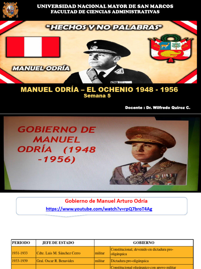 SEMANA 5 - MANUEL ODRÍA – EL OCHENIO 1948 - 1956 DR QUIROZ 2023 UNMSM ...