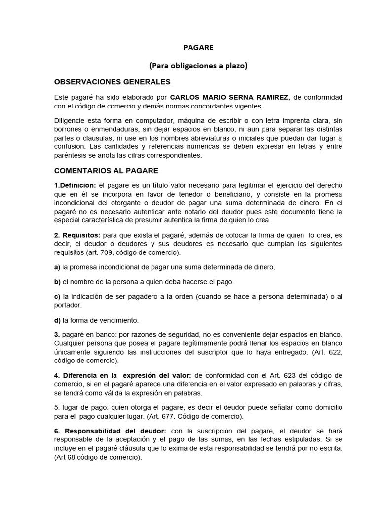 Pagare Carlos Mario Serna | PDF | Pagos