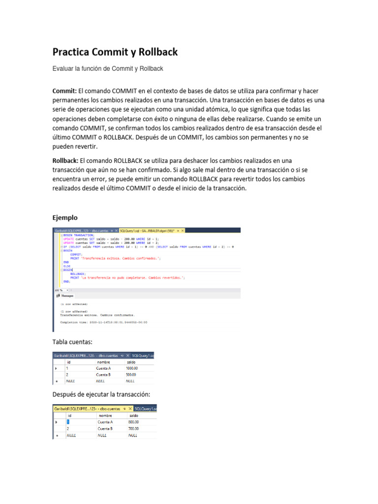 Practica Commit y Rollback | PDF