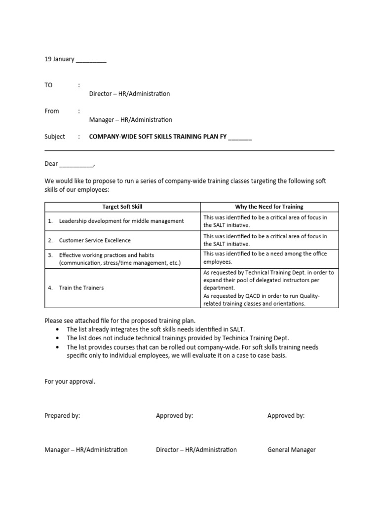 Memo - Soft Skills Training Plan | PDF Memo - Soft Skills Training Plan | PDF