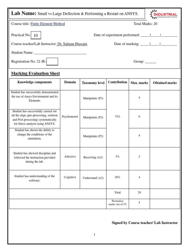 (LAB 10) Small Vs Large Deflection & Performing A Restart On ANSYS | PDF | Nonlinear System ...