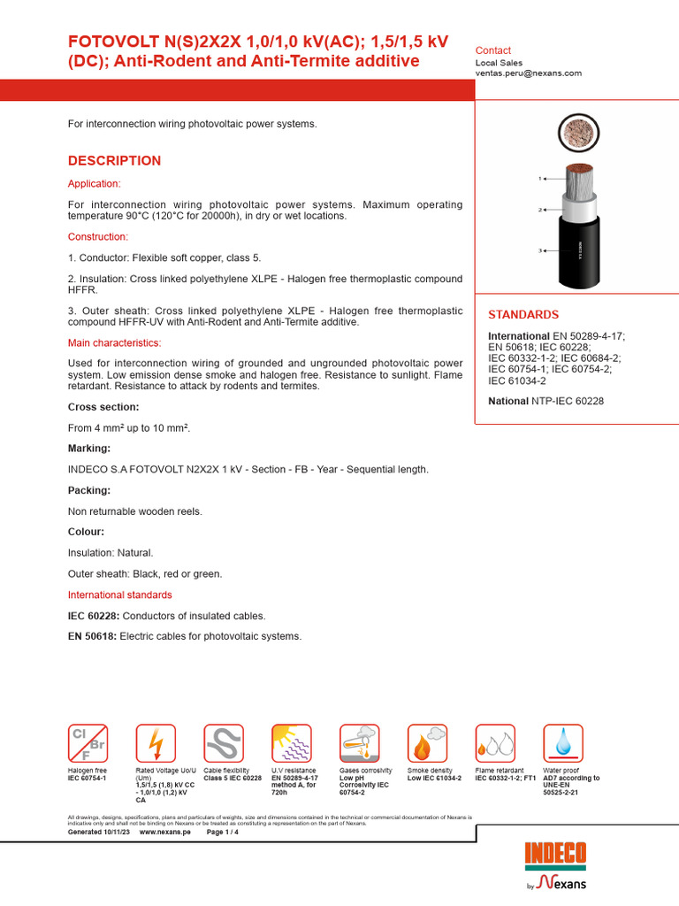 Nexans - FOTOVOLT N S 2X2X 1 0 1 0 KV ... | PDF | Electrical Wiring | Insulator (Electricity)