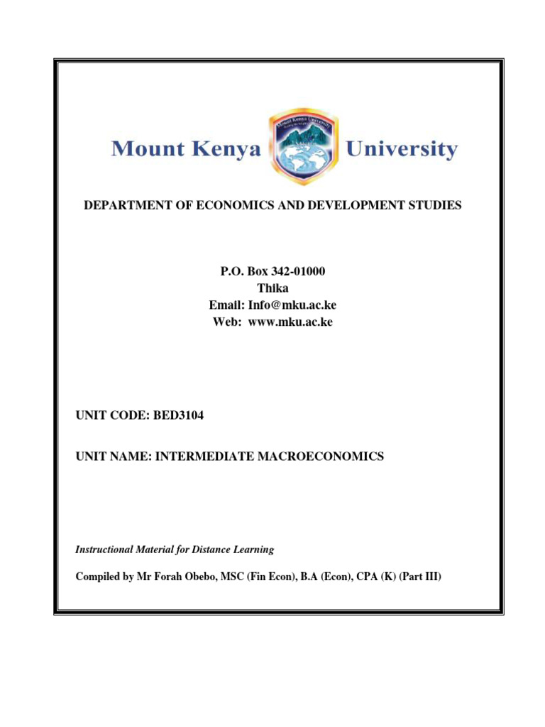Bed3104 Intermediate Macroeconomics | PDF | Macroeconomics | Economics