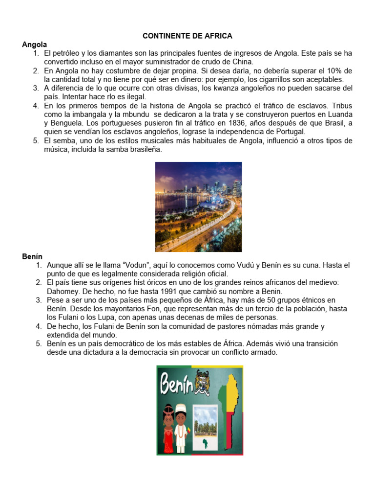 5 CONTINENTES Y 5 PAISES DE CADA CONTINENTE | PDF | Angola | República ...