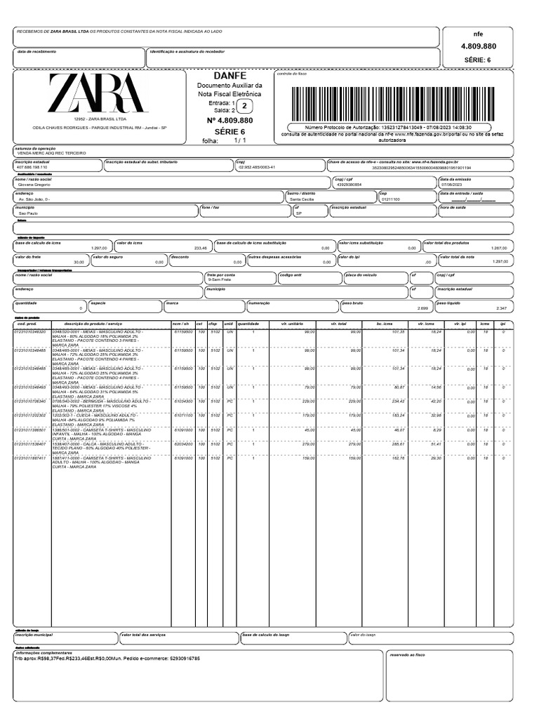 Zara | PDF | Recibo | Documentos empresariais