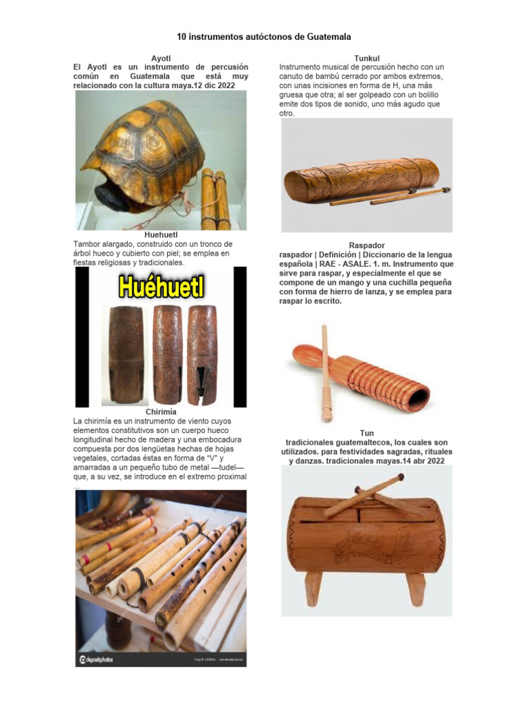 10 Instrumentos Autóctonos de Guatemala Imagenes | PDF