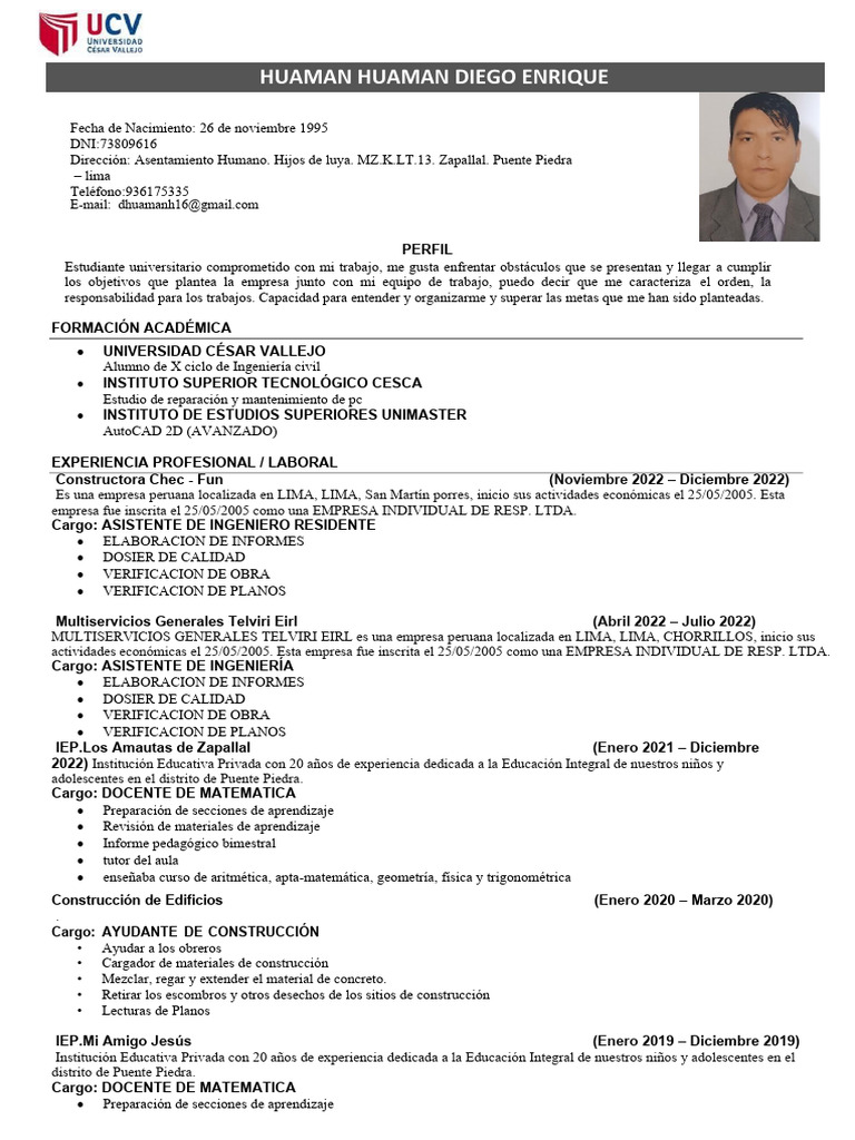 Huaman Huaman Diego - CV | PDF | Direc Tv | Perú