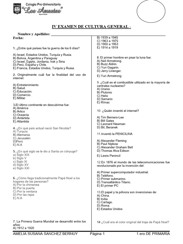 IV Examen de Cultura General 2023 | PDF